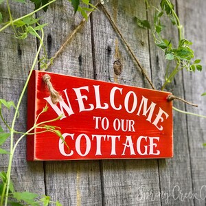 Hand-painted Cottage Sign: Rustic Welcome Sign, Custom Wood Plank (12 ...
