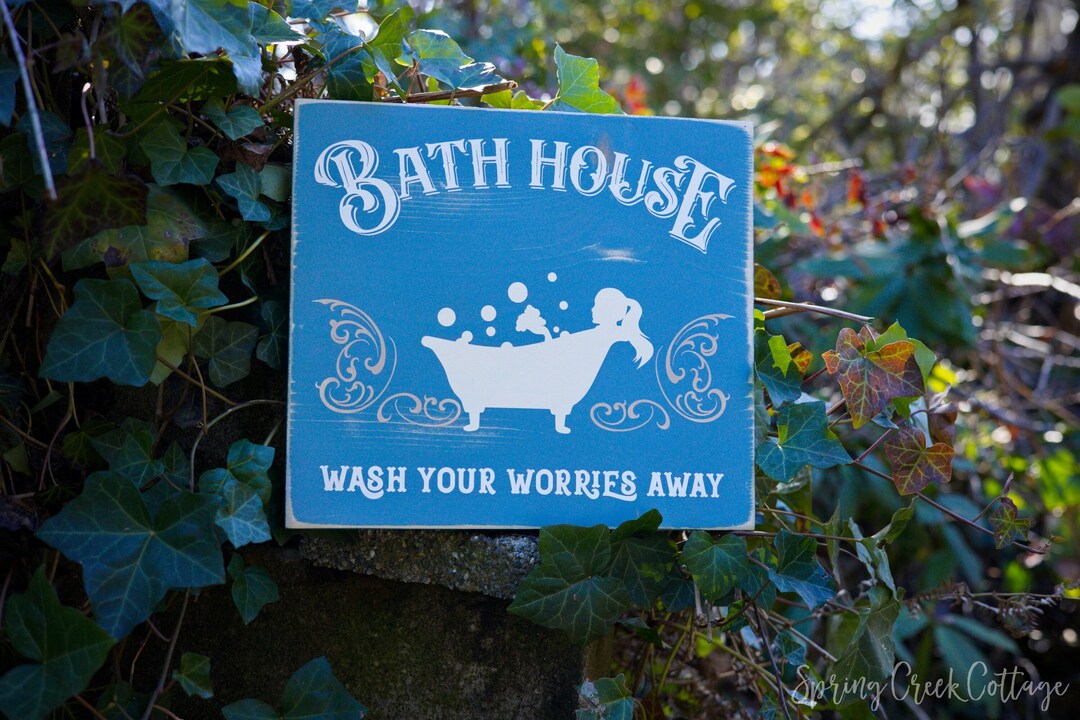 Hand-painted Wood Bath House Sign: Vintage Farmhouse Bathroom Decor - Etsy