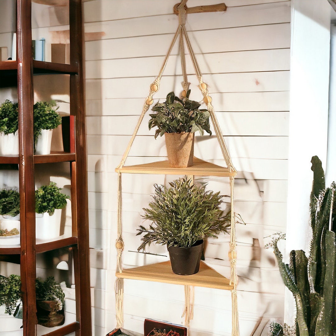 Boho Floating Shelves Handmade Macrame Wooden Wall Shelf Rustic Corner ...