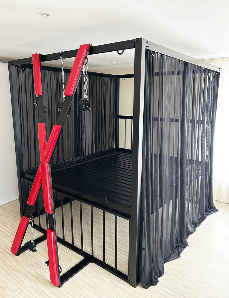 Metal BDSM Ultimate Bed Frame With Cage & Metal St. Andrews Cross ...