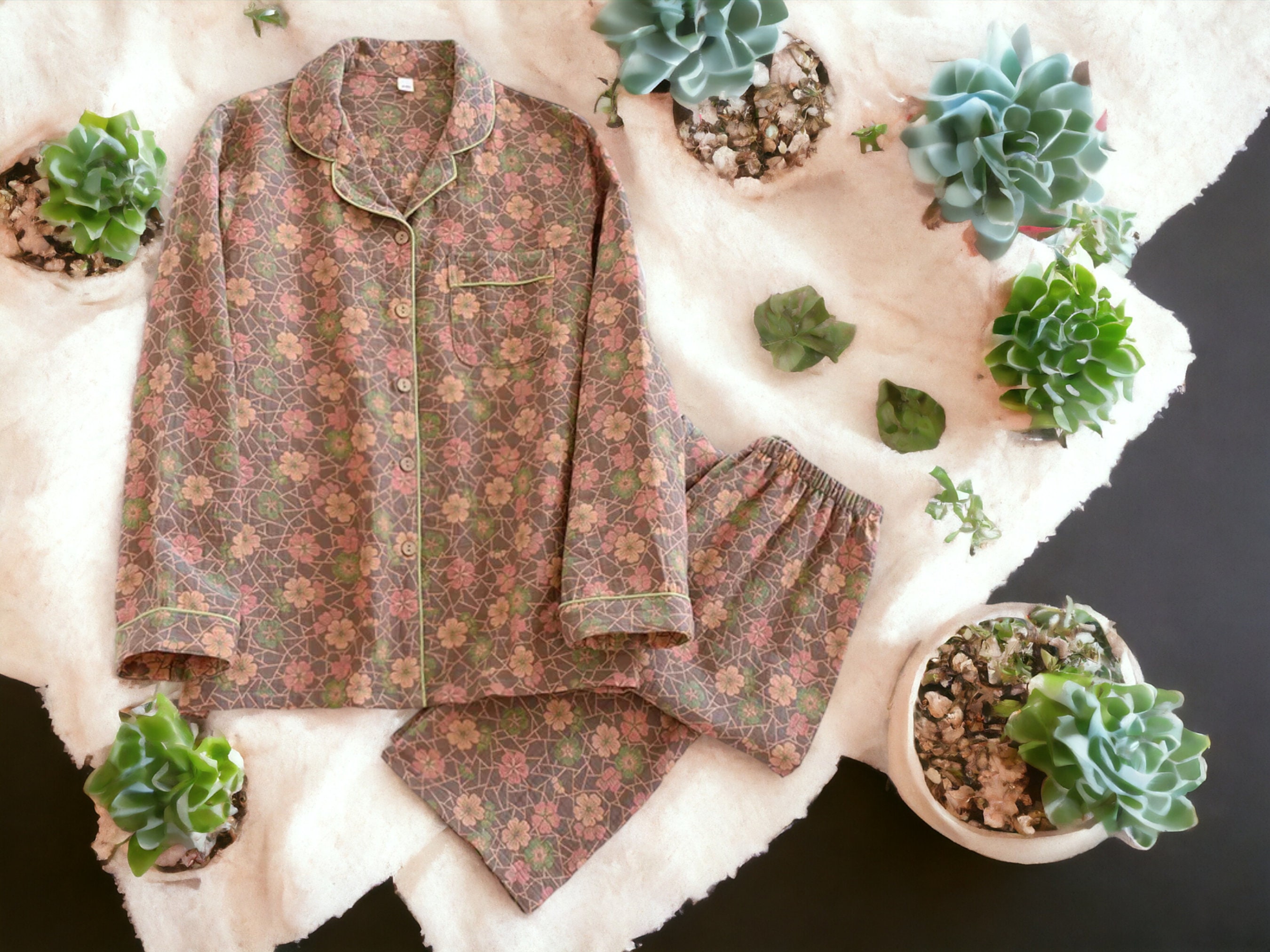 Womens Pure Cotton Pyjama Set, Unique Gift For,cotton Flower PJ Set ...