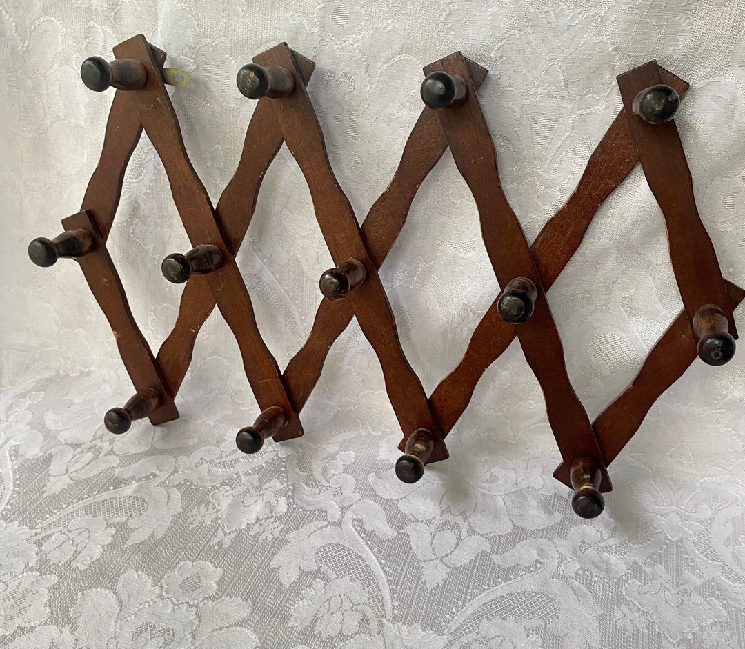 Vintage Expandable Wooden Accordion Peg Wall Hanging Rack - Etsy