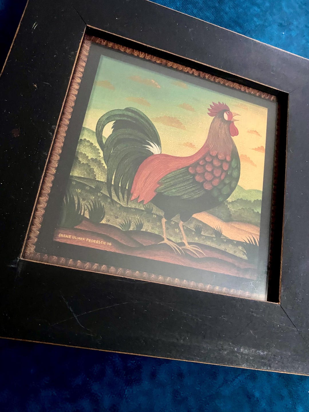 Vintage Farmhouse Rooster Animal Wall Art Black Frame Hanging Rustic ...