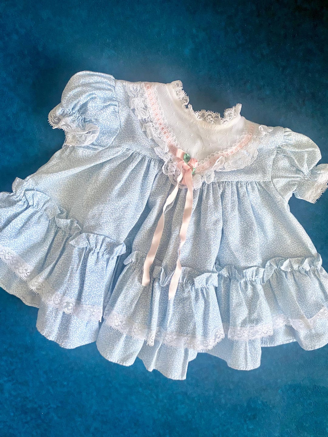 Vintage Bryan Girls Blue Floral Dress- 12 M - Etsy