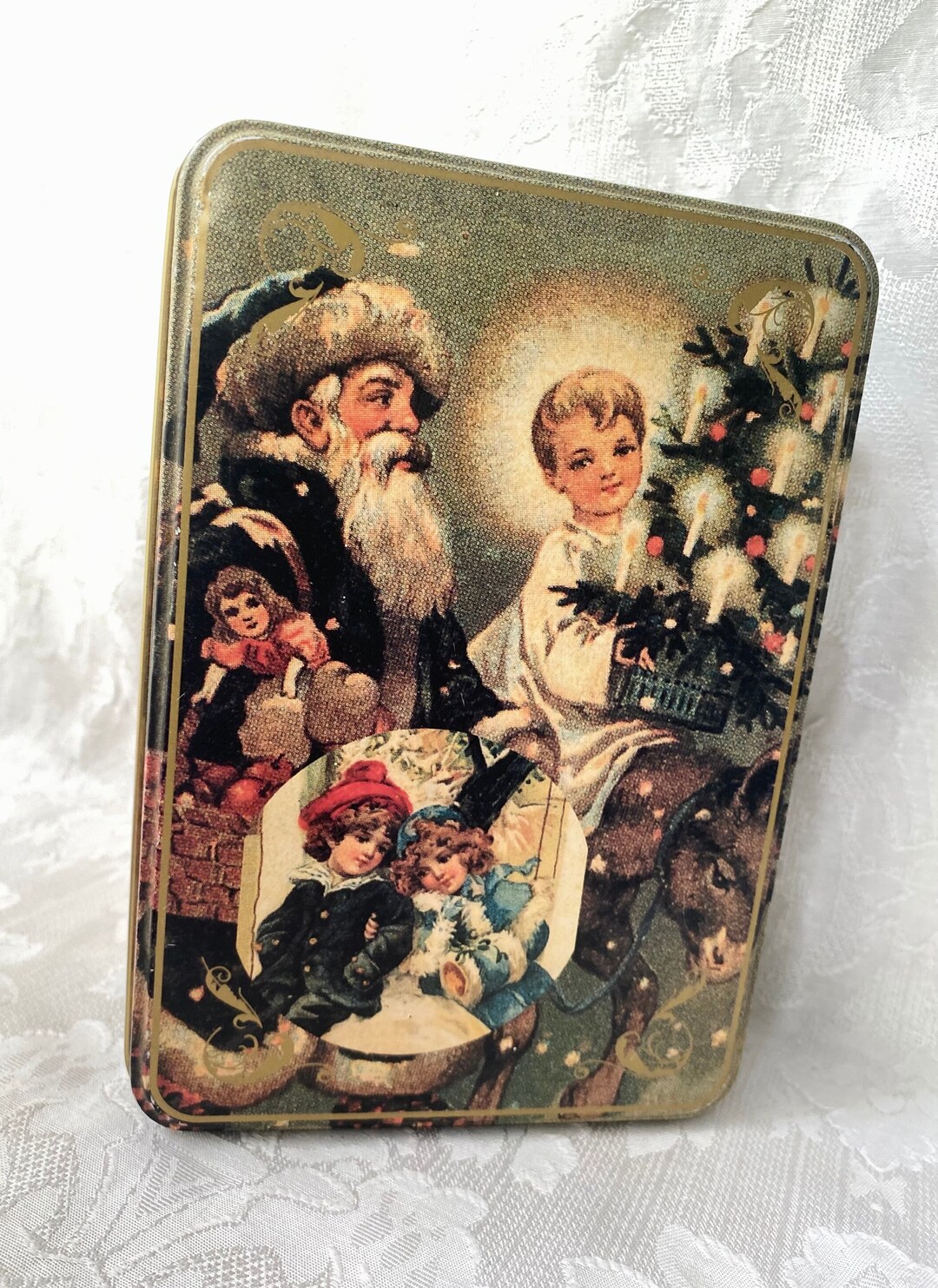 Vintage Christmas Santa Tin - Etsy
