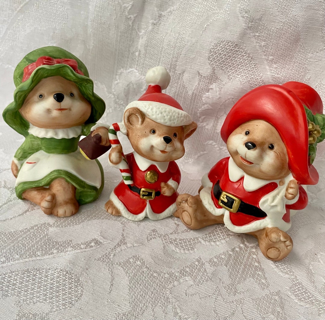 Vintage Homco Christmas Bear Family Set of 3 - Etsy