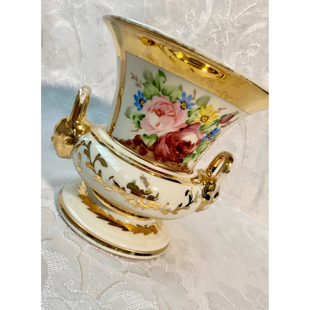 Vintage Bavarian Porcelain Vase With Gold Accents & Floral Design - Etsy