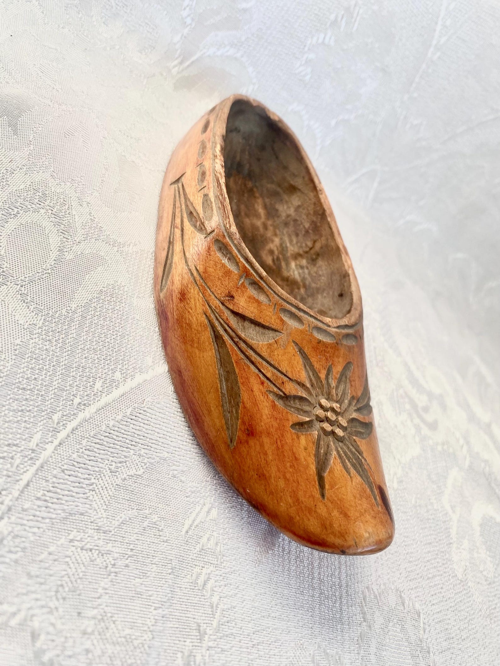 Vintage Hand Carved Inlay Wooden Shoe Poland - Etsy