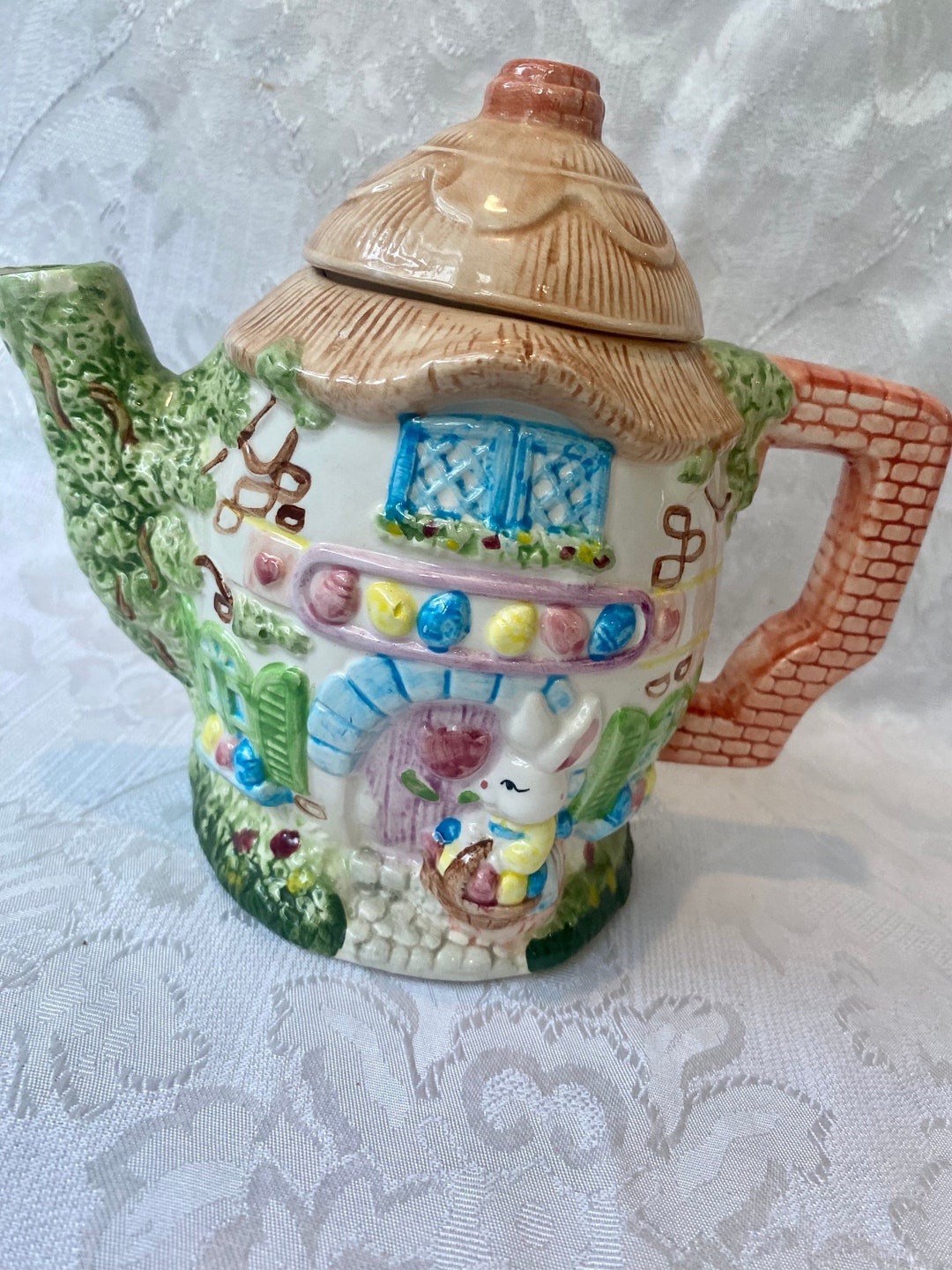 Vintage Easter Bunny House Lidded Teapot - Etsy