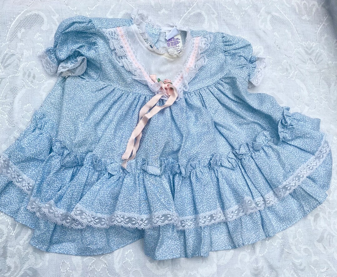 Vintage Bryan Girls Blue Floral Dress 12 M - Etsy