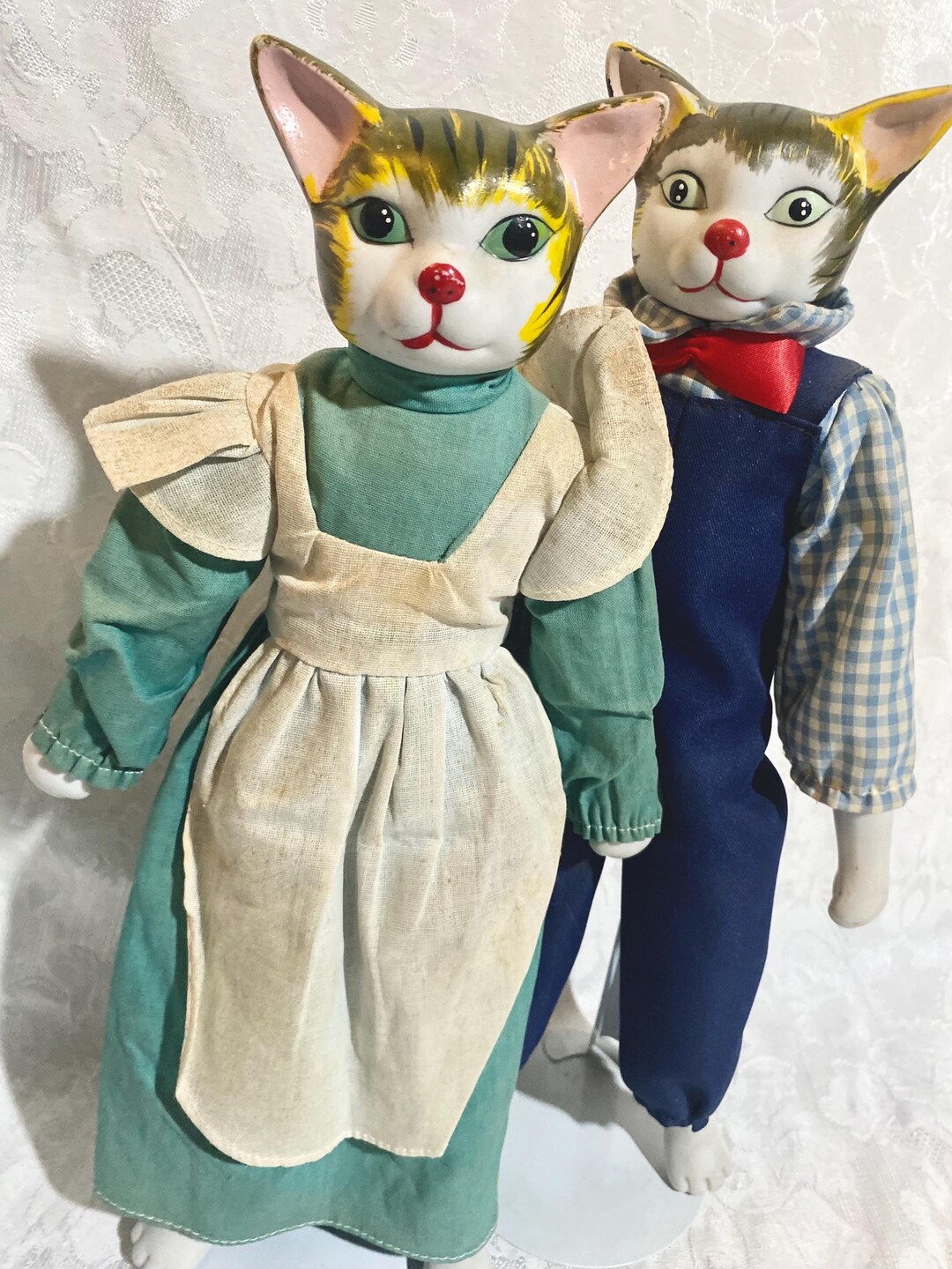 Vintage Prestige Cat Ceramic Doll Soft Body Figure Couple - Etsy