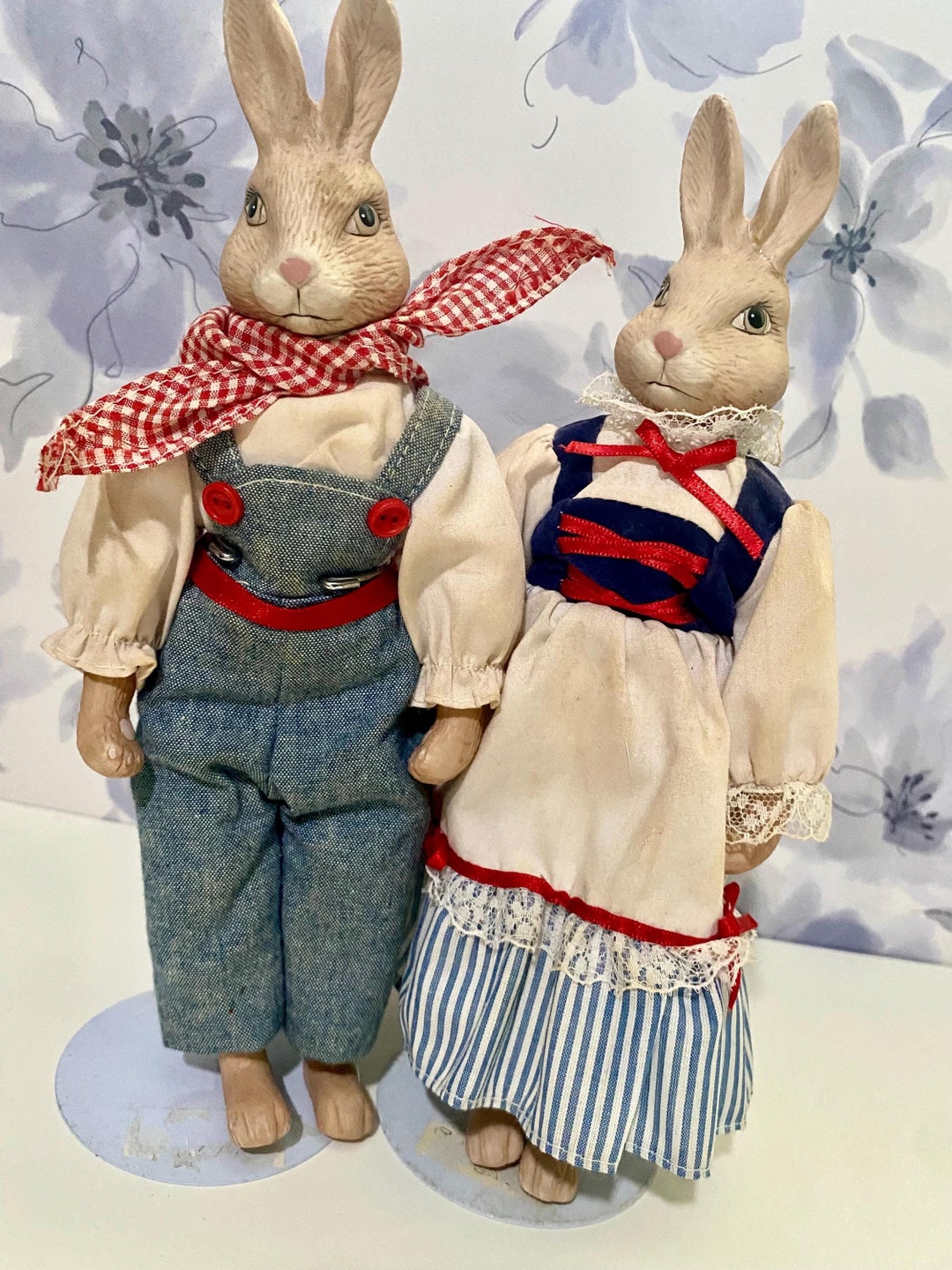 Billy Betsy Easter Bunny Rabbit Porcelain Doll Set of Two Soft Body ...