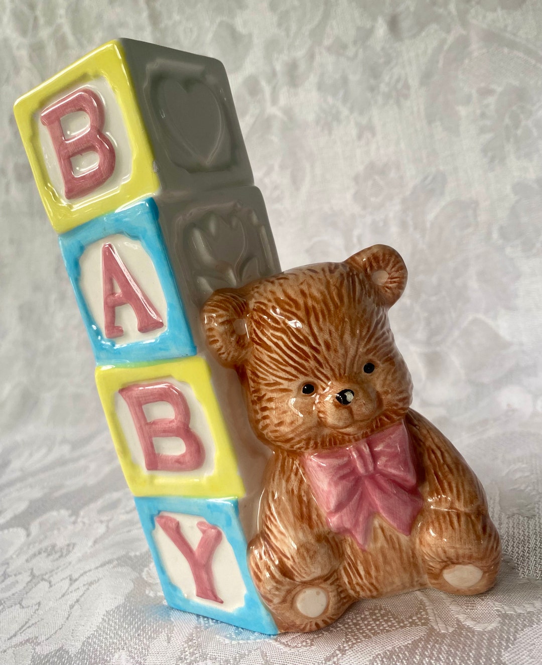 Vintage Baby Block Ceramic Teddy Bear Nursery Decor - Etsy