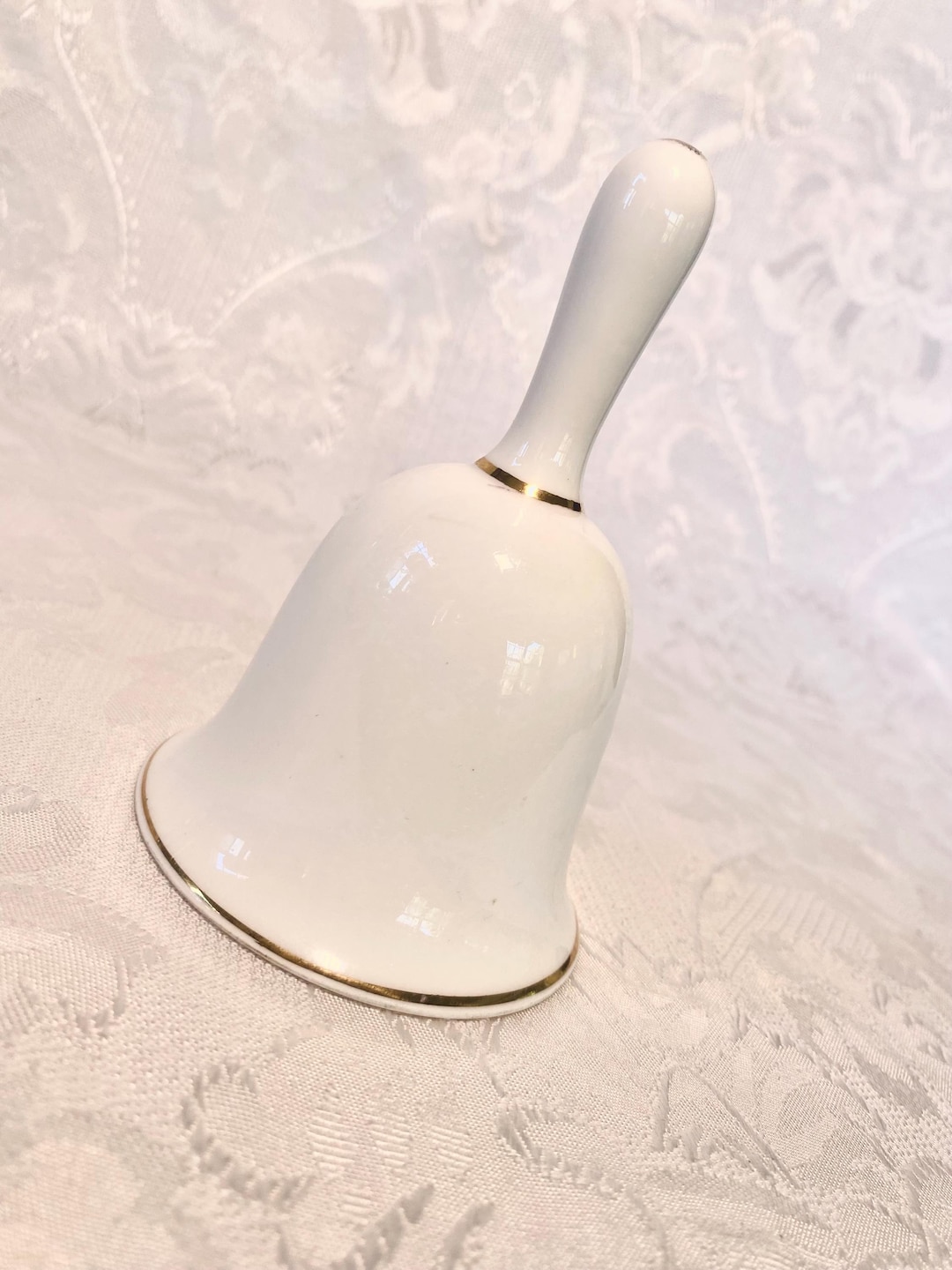Vintage White Porcelain Bell With Gold Trim - Etsy