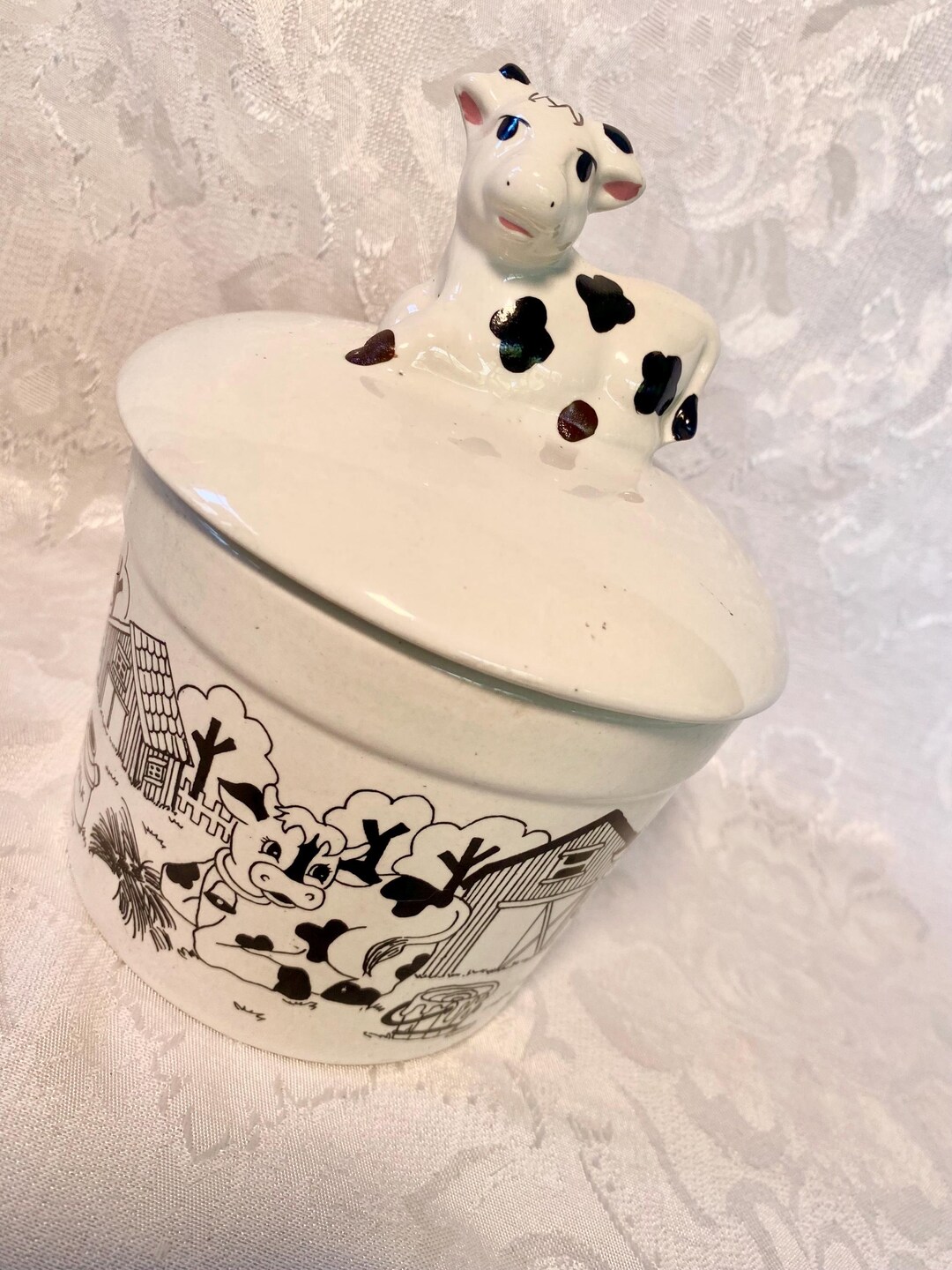 Vintage Cow Jar Canister - Charming Farmhouse Decor Kitchen Cookie Food ...