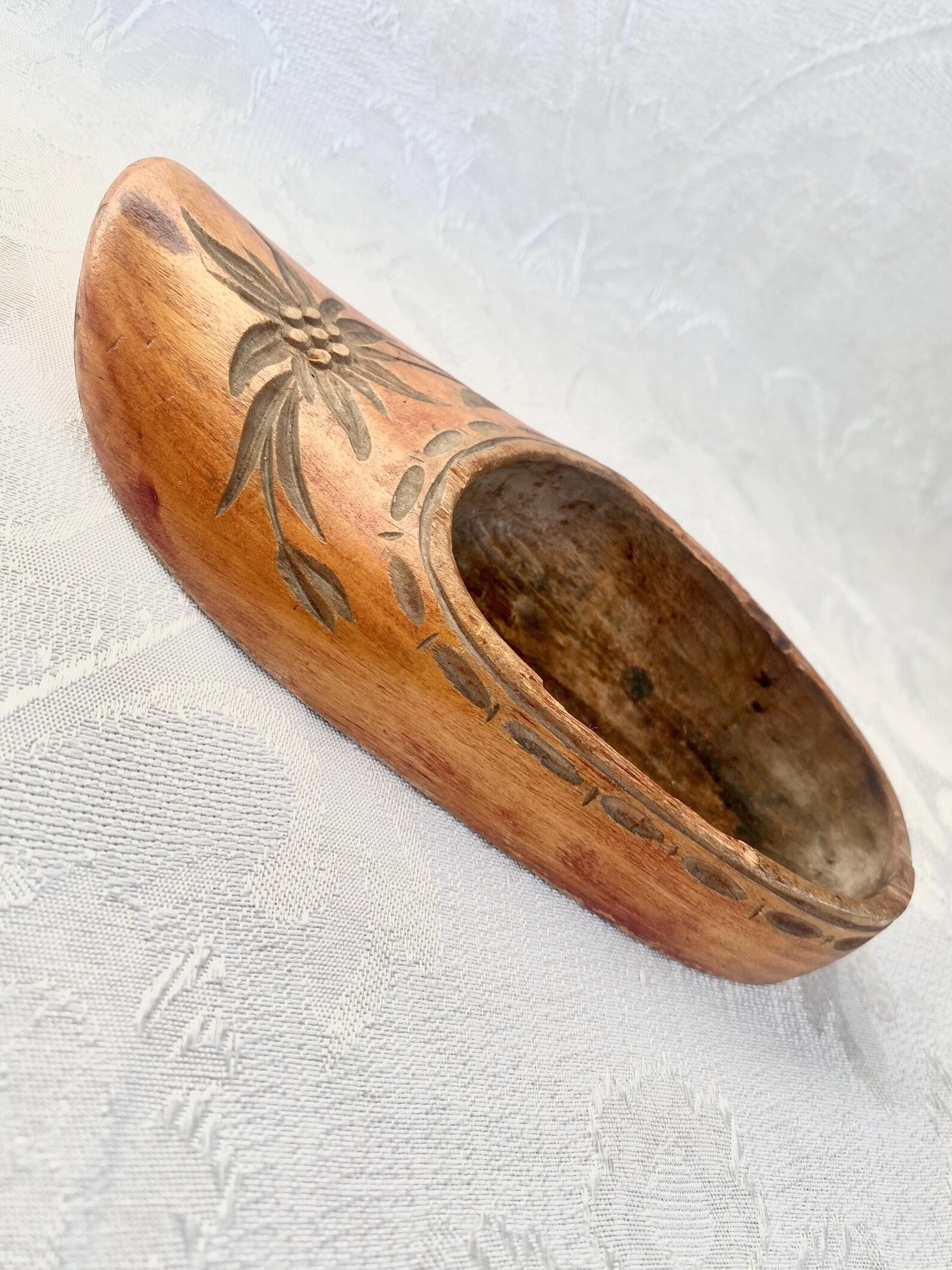Vintage Hand Carved Inlay Wooden Shoe Poland - Etsy