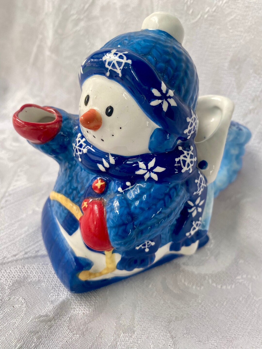 Vintage New Home Trends Homespun Collection Blue Snowman Ceramic ...