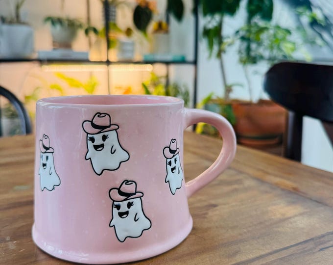 Ghost Ceramic Large Pink Mug Collectibles - Etsy