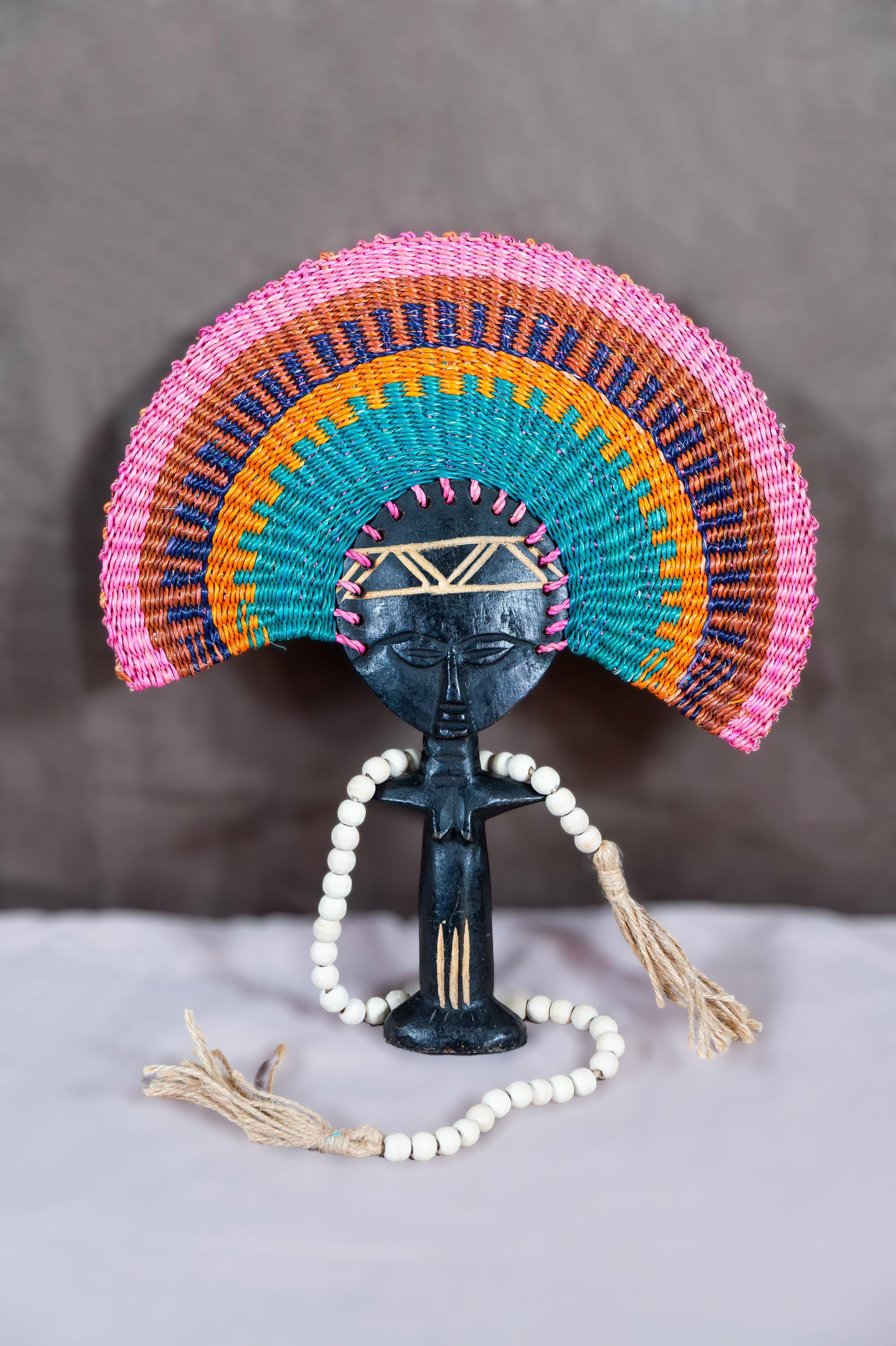 African Statue Wooden Hand-carved Fan | African Fertility Doll Fan ...