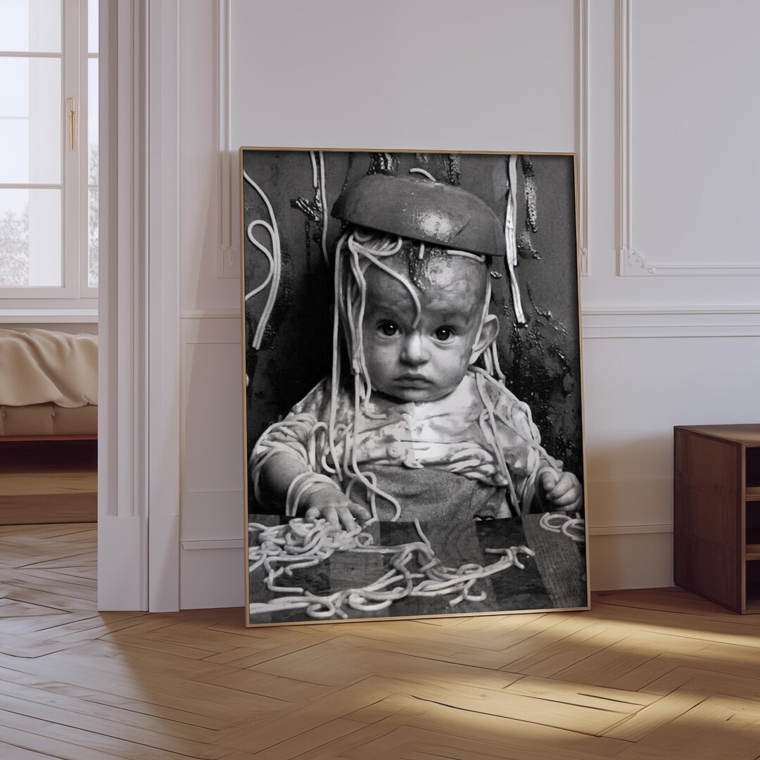 Baby Covered in Spaghetti Wall Art, Spaghetti Baby Poster, Italian Art ...