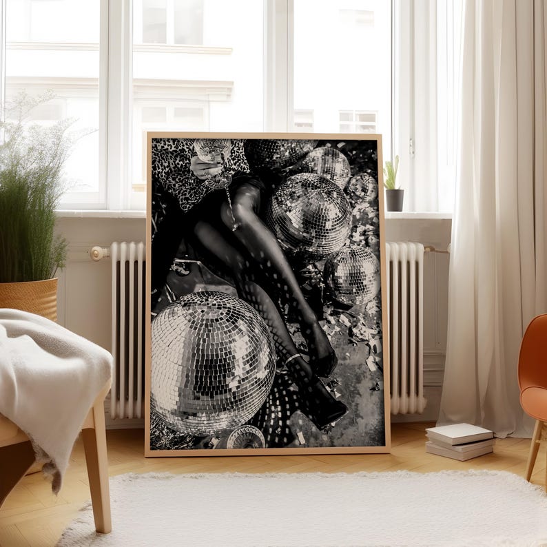 Disco Balls and Glamorous Legs Wall Art, Party Poster, Black and White ...