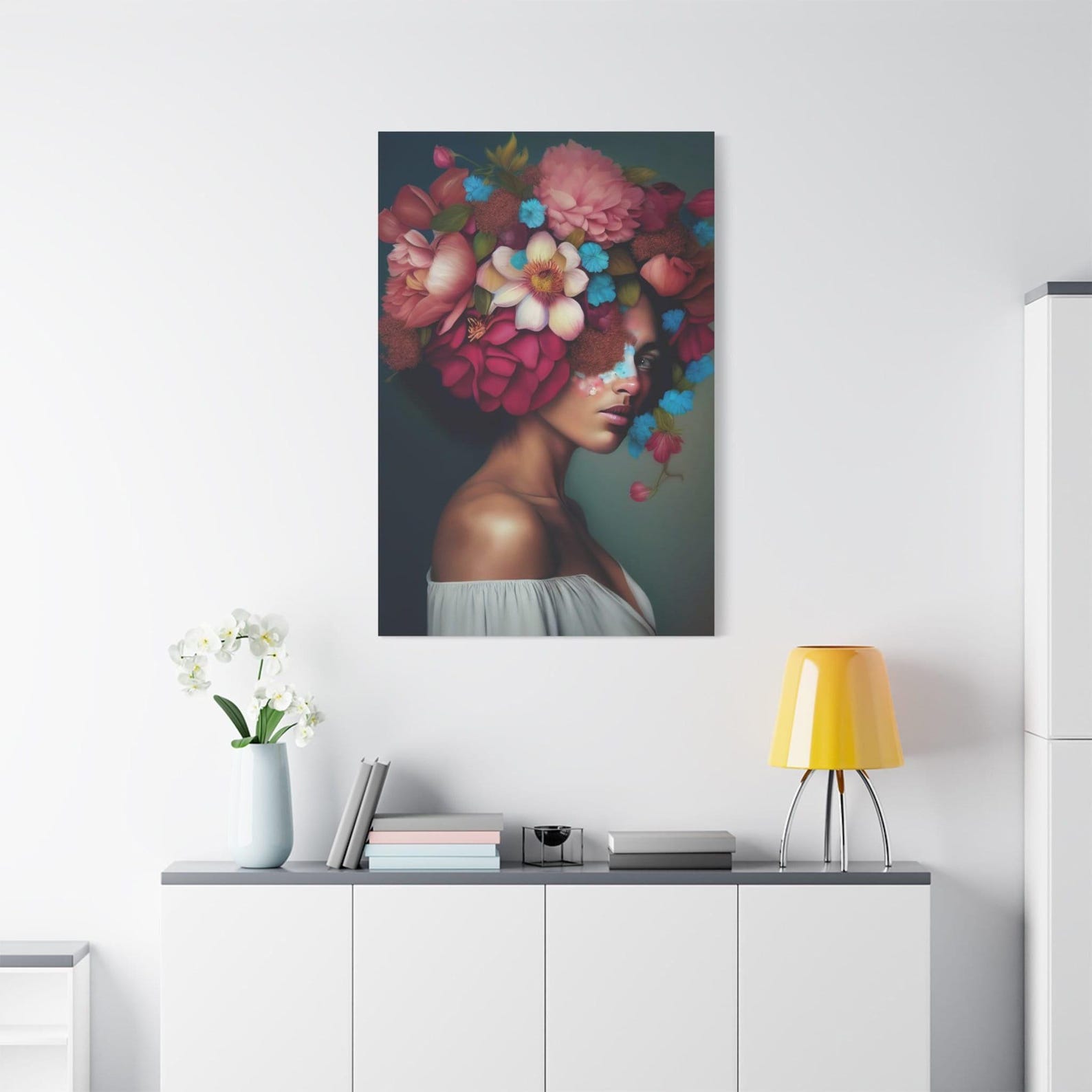 Flower Woman Poster, Flower Woman Head Poster, Canvas Art, Flowerhead ...
