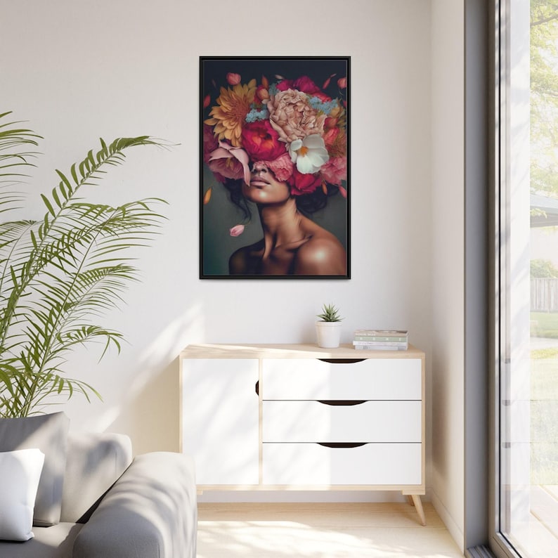 Flower Head Woman Canvas, Flower Woman Head Poster Art, Woman With ...