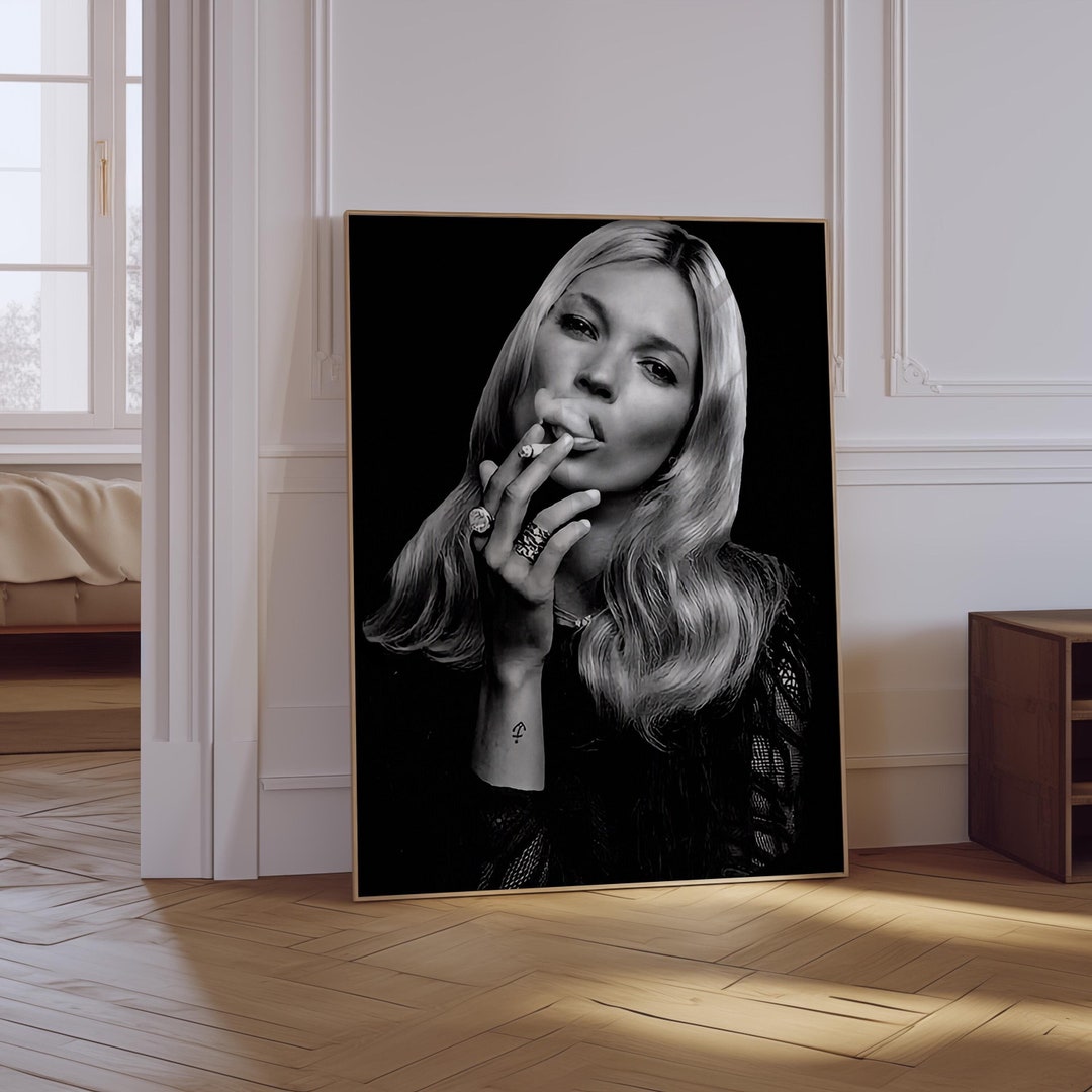 Kate Moss Poster, Kate Moss Black and White Art, Kate Moss Smoking Wall ...