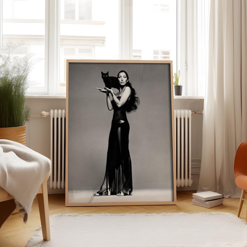 Cher With a Black Cat Wall Art, Cher Poster, Cher Black and White Art ...