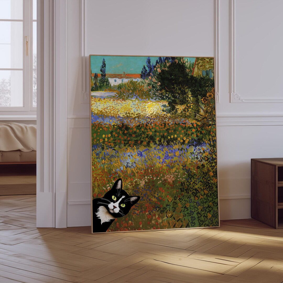 Flowering Garden by Vincent Van Gogh With a Surprise Black Cat ...