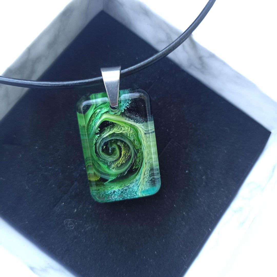 Abstract Blue Green Resin Petri Pendant Necklace | Spiral Design ...