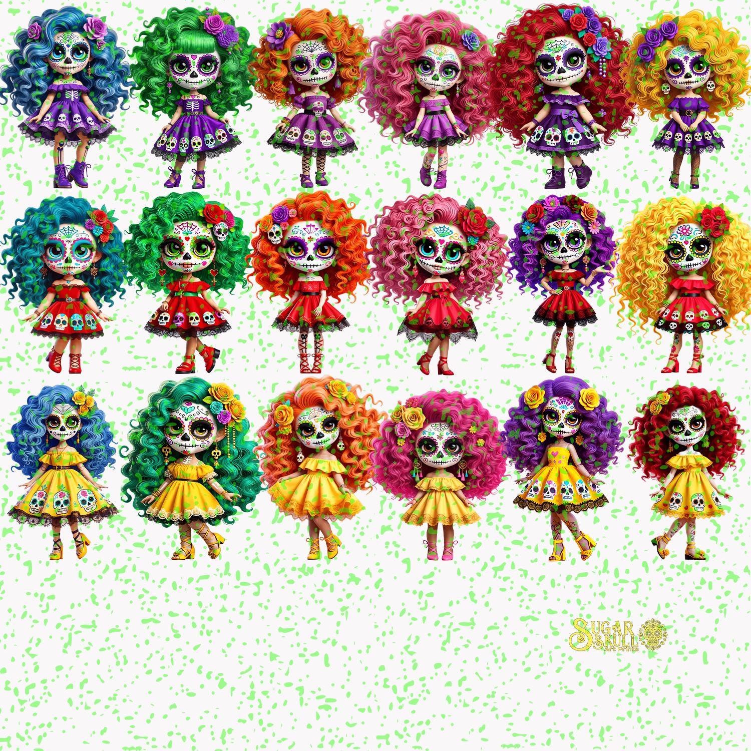 Colorful Sugar Skull Doll PNG Clipart – Digital Download - Etsy