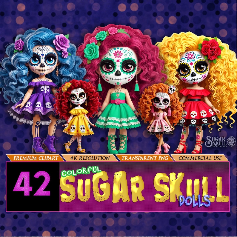 Colorful Sugar Skull Doll PNG Clipart – Digital Download - Etsy