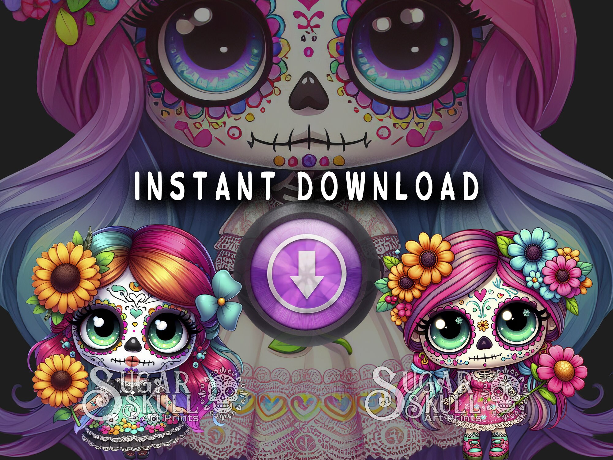50 Adorable Day of the Dead Sugar Skull Doll Girl PNG Clip Art ...