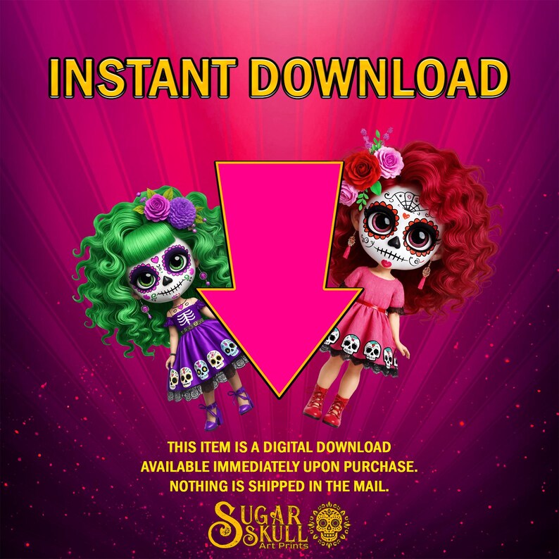 Colorful Sugar Skull Doll PNG Clipart – Digital Download - Etsy