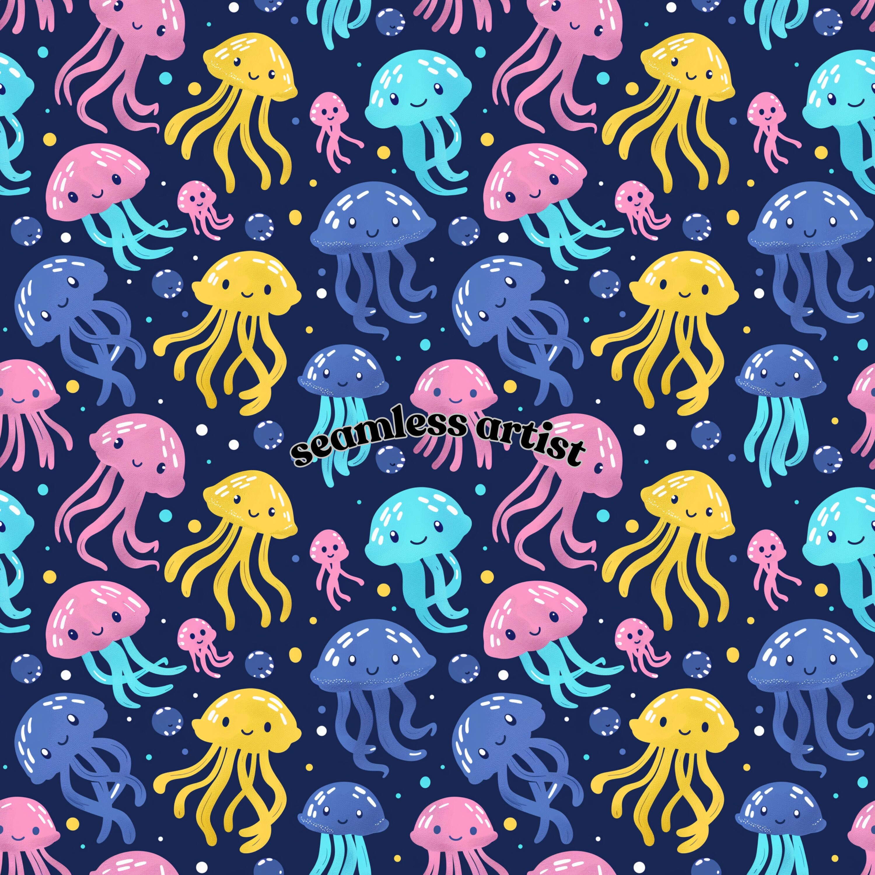 Jellyfish Cute Ocean Seamless Pattern Digital Download Unlimited ...