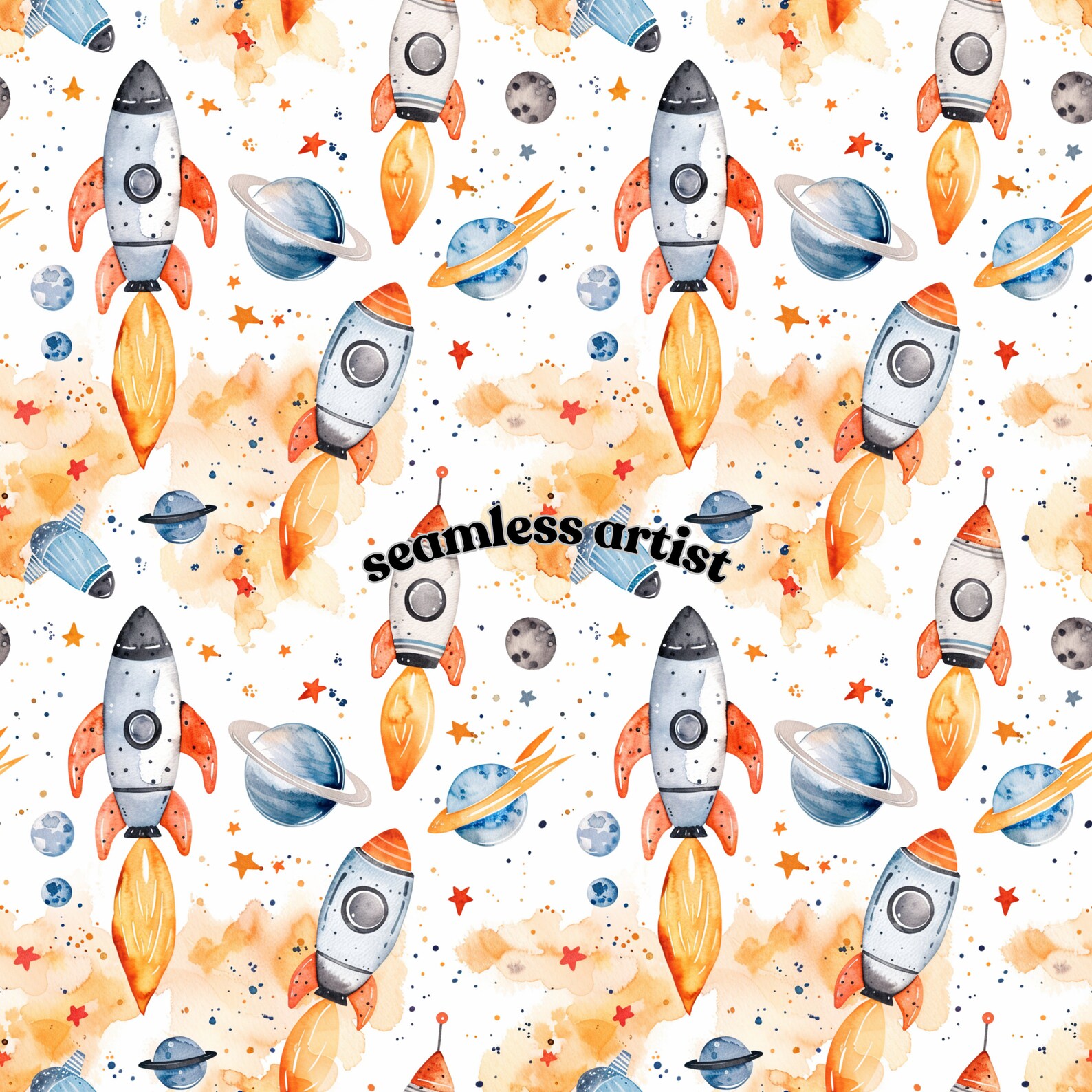 Spaceship Outer Space Seamless Pattern Digital Download Unlimited ...