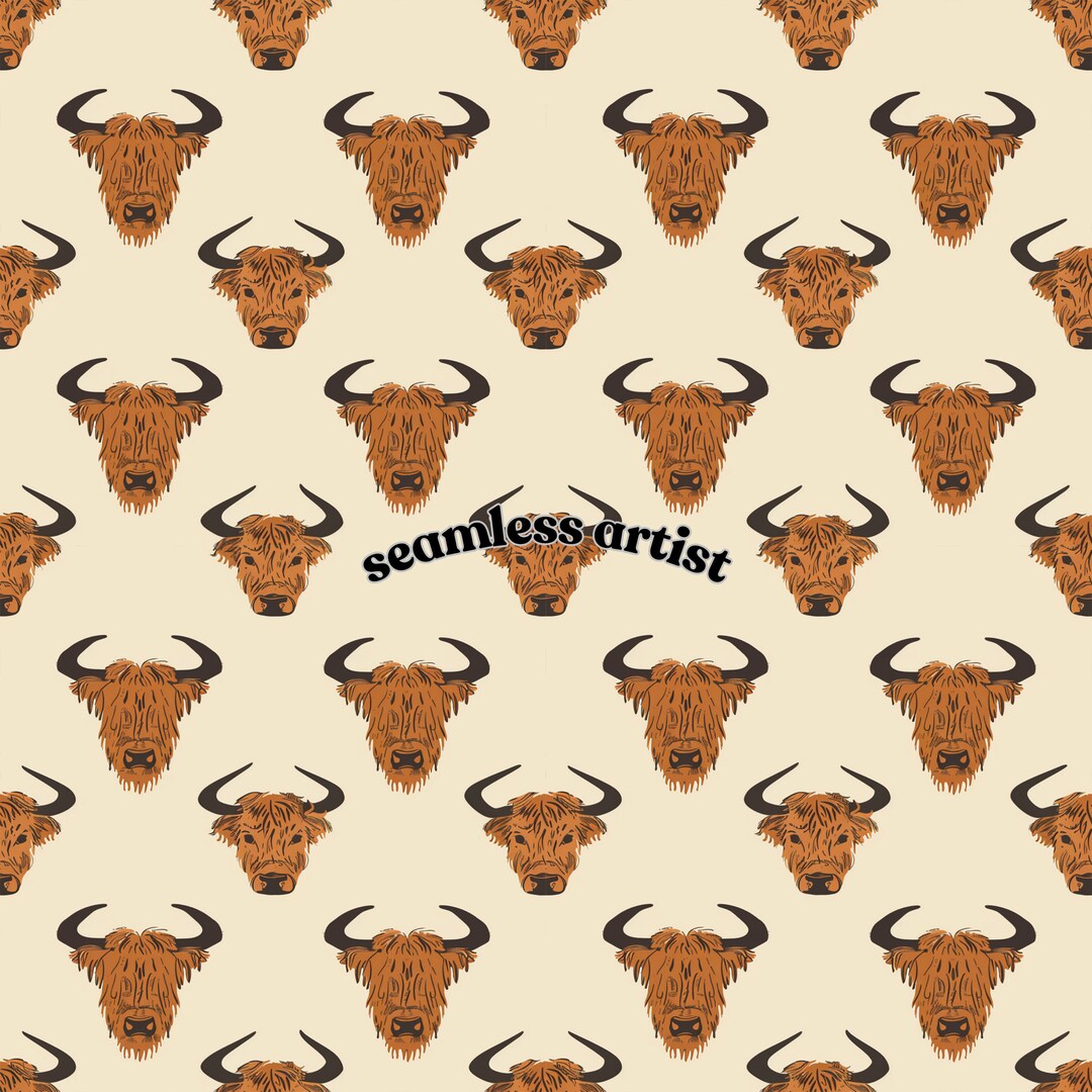 Highland Cow Seamless Pattern Digital Download Unlimited Commercial Use ...