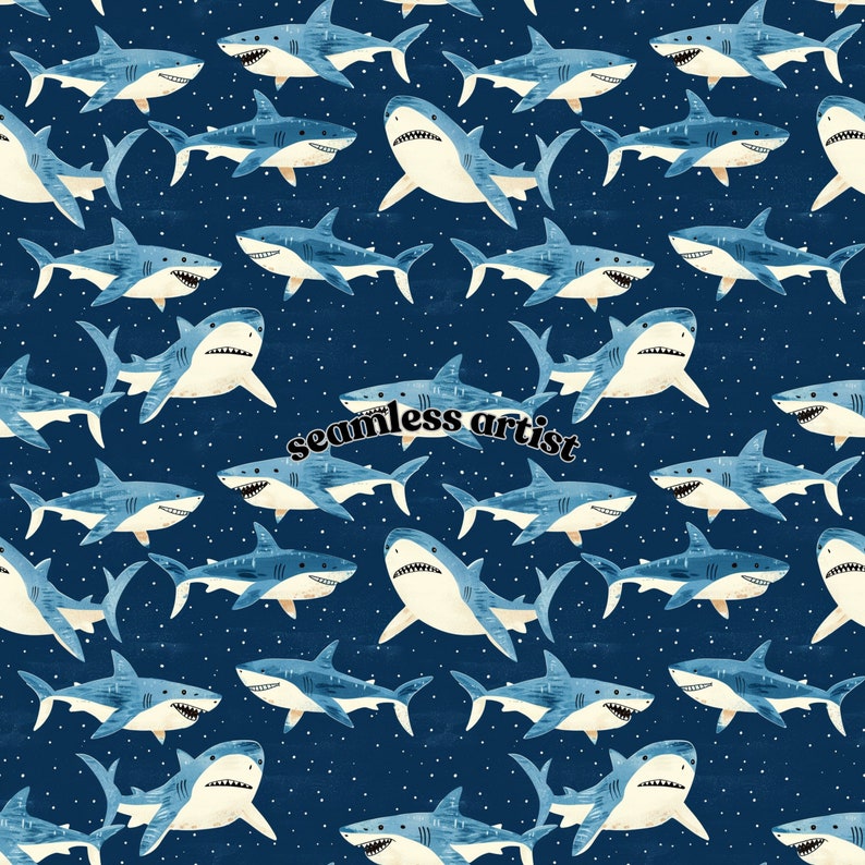 Shark Cute Sea Ocean Seamless Pattern Digital Download Unlimited ...
