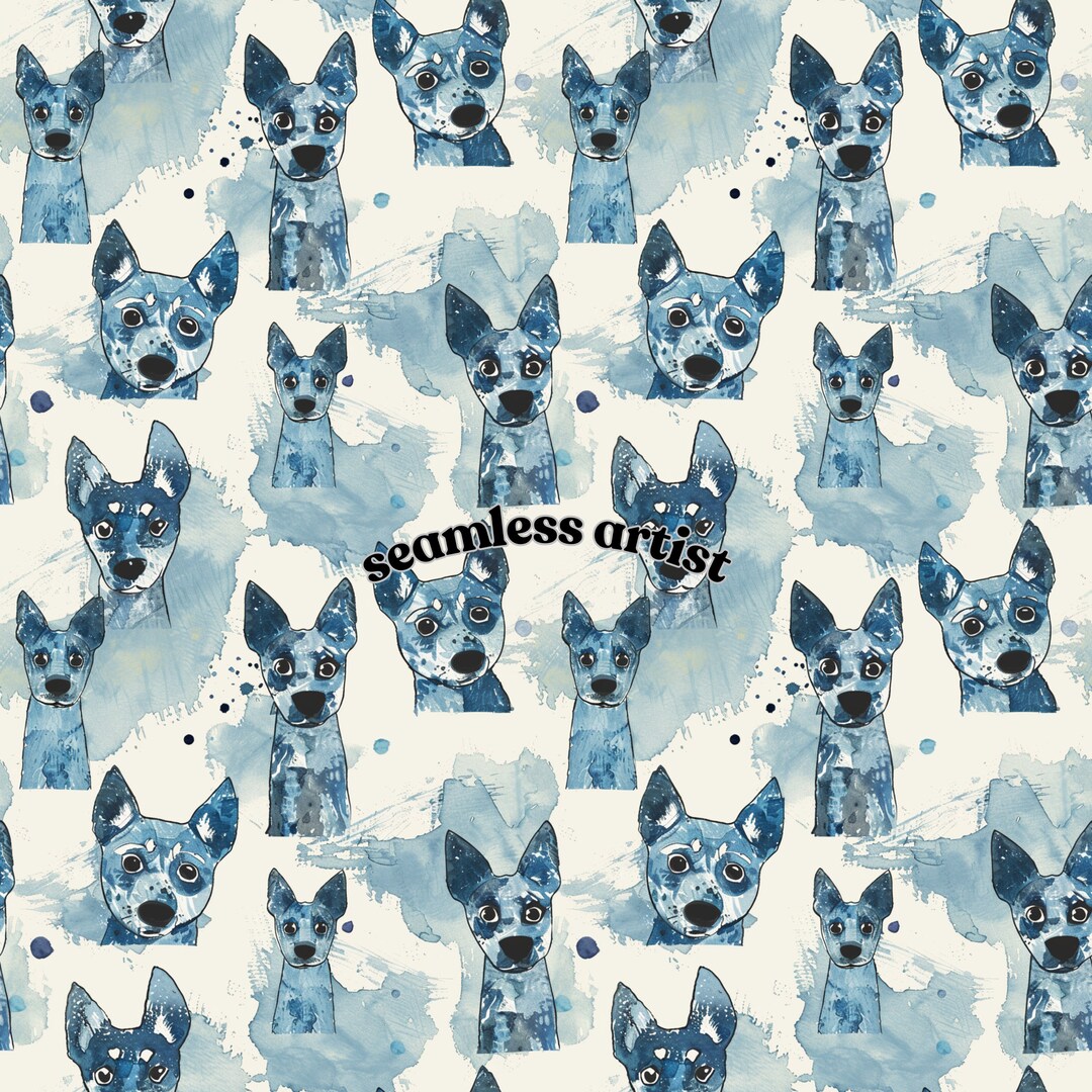 Blue Heeler Dog Puppy Cute Seamless Pattern Digital Download Unlimited ...