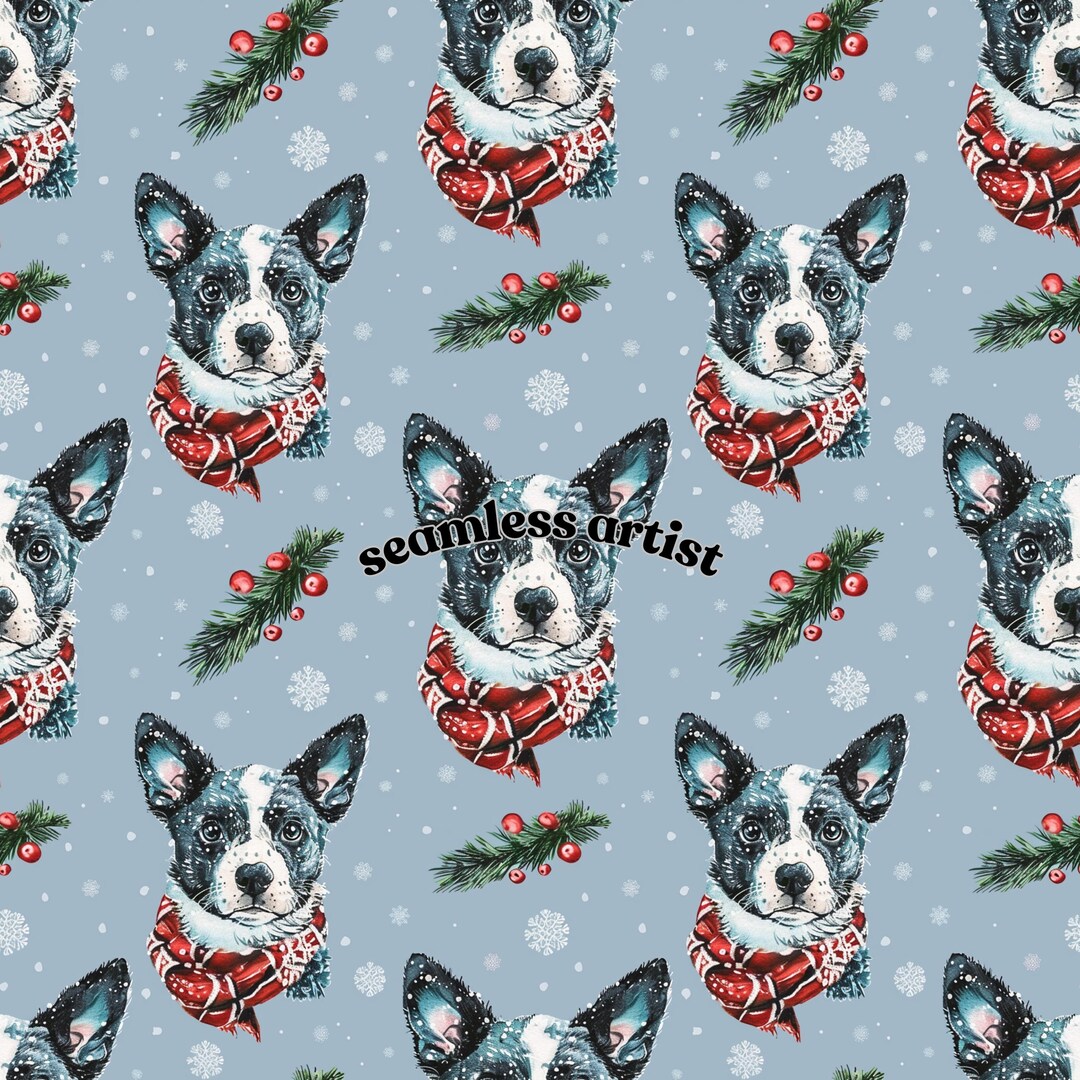 Christmas Dog Blue Heeler Cute Seamless Pattern Digital Download ...