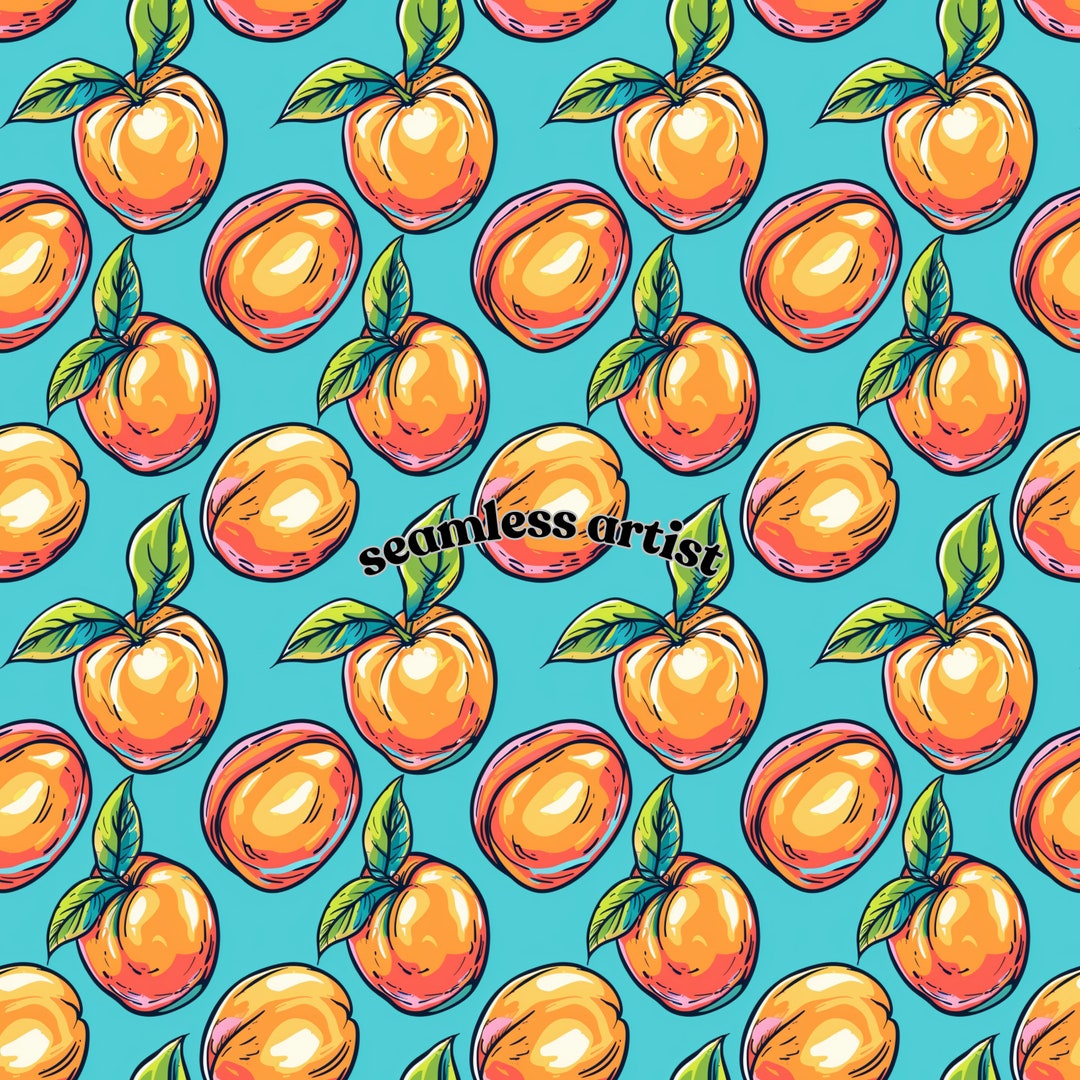 Peaches Fruit Cute Seamless Pattern Digital Download Unlimited ...