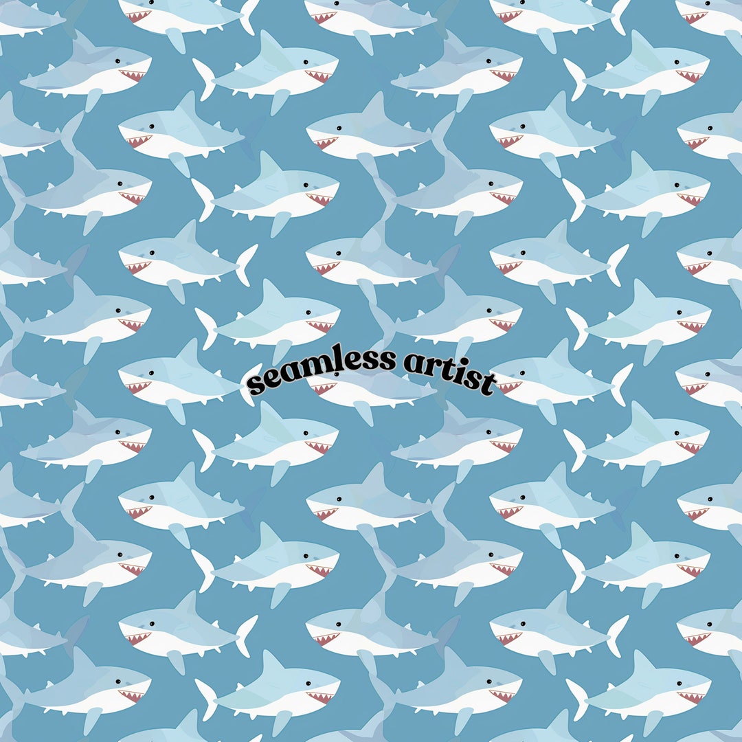 Shark Cute Sea Ocean Seamless Pattern Digital Download Unlimited ...
