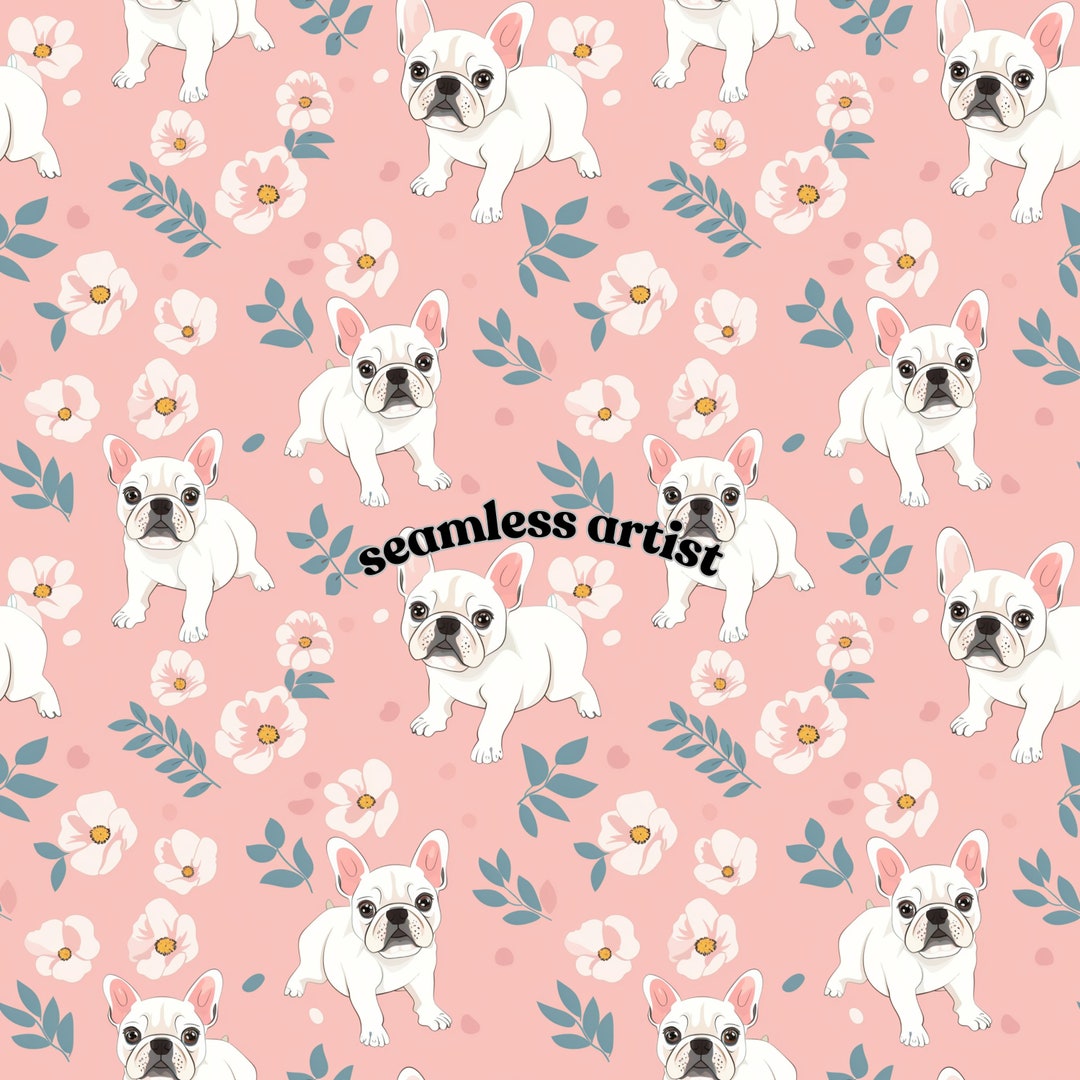 Frenchie French Bulldog Dogs Puppy Seamless Pattern Digital Download ...