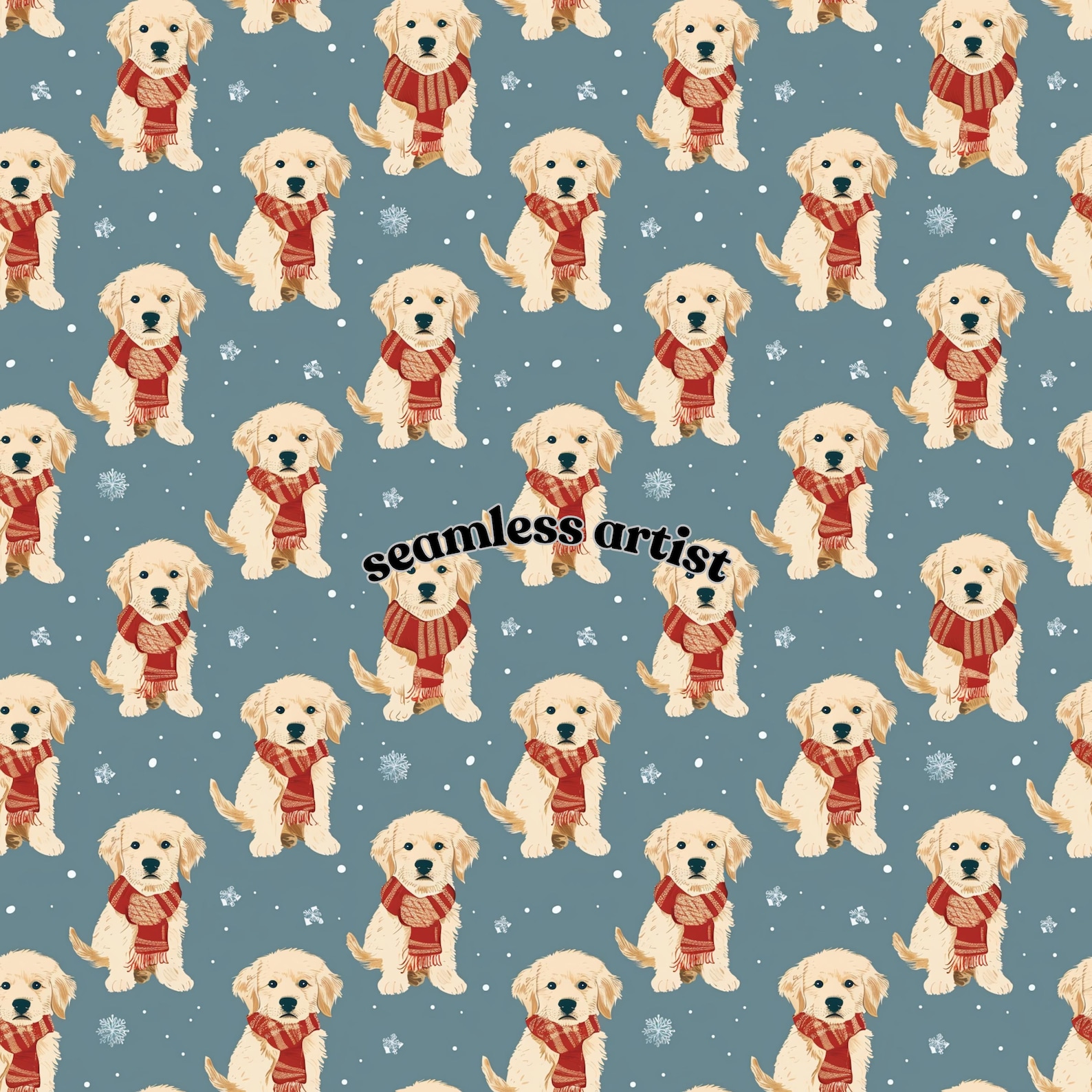 Christmas Dog Golden Retreiver Cute Seamless Pattern Digital Download ...