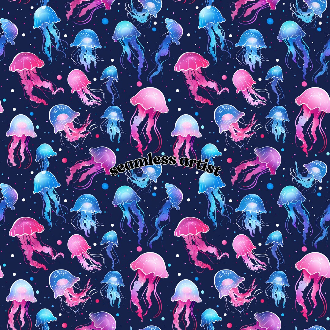 Jellyfish Cute Ocean Seamless Pattern Digital Download Unlimited ...