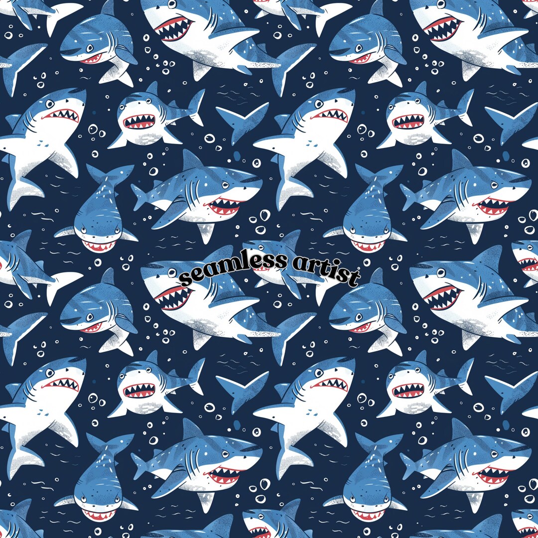 Shark Cute Sea Ocean Seamless Pattern Digital Download Unlimited ...