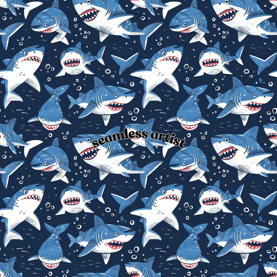 Shark Cute Sea Ocean Seamless Pattern Digital Download Unlimited ...