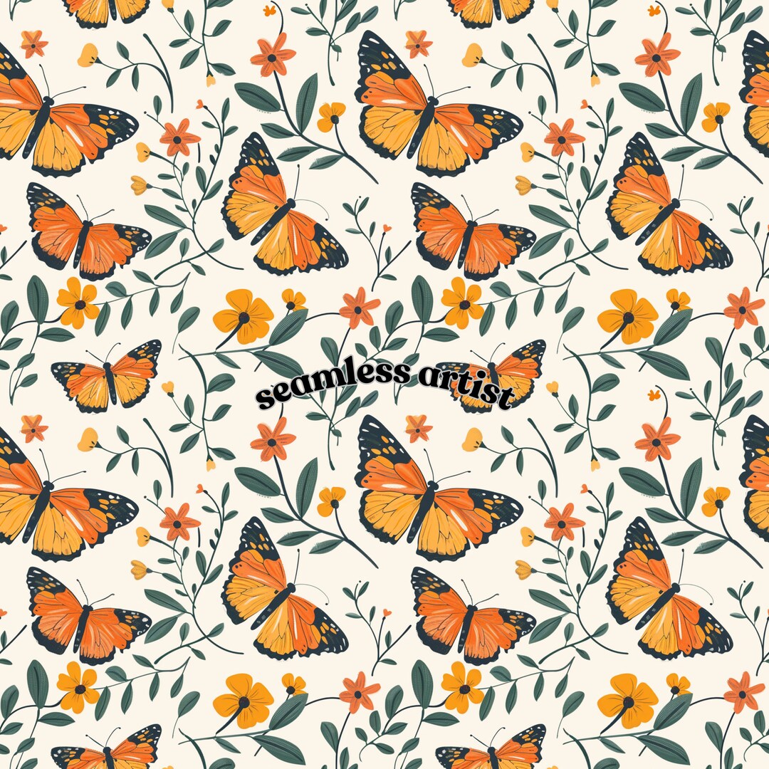 Monarch Butterfly Floral Seamless Pattern Digital Download Unlimited ...