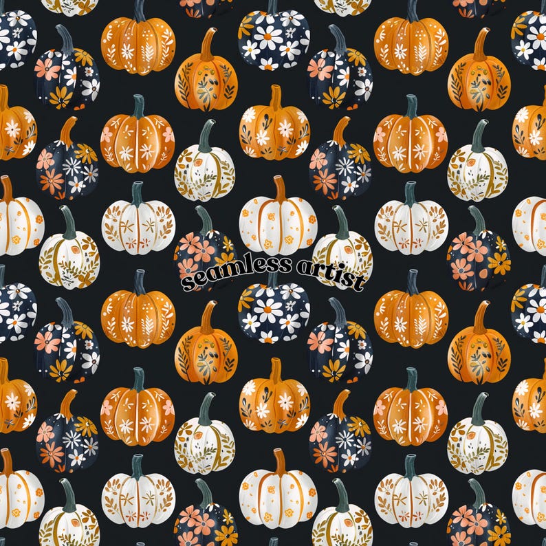 Boho Fall Autumn Pumpkin Autumn Seamless Pattern Digital Download ...